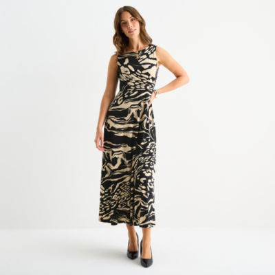 Sandra Darren Womens Sleeveless Abstract Maxi Dress, Color: Black Tan ...