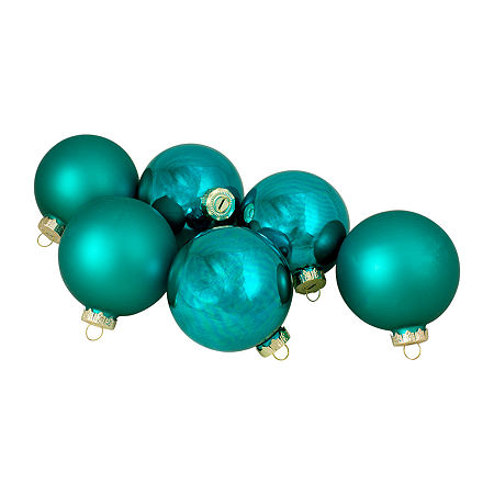 Northlight 6-Piece Shiny and Matte Turquoise Blue Glass Ball Christmas Ornament Set 3.25 80mm - Blue