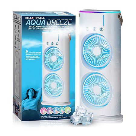 3 Fan Speeds Rechargeable Led Cooling Oscillation Personal Dual Misting Fan in White with Remote - White
