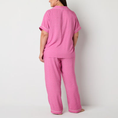 Liz Claiborne Womens Plus Short Sleeve 2-pc. Pant Pajama Set - JCPenney