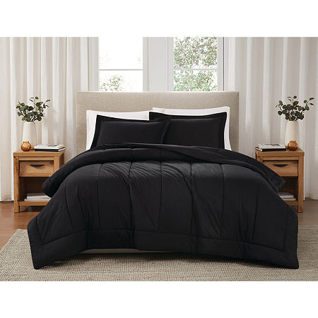 Brooklyn Loom Solid Cotton Percale 3-Pc. Comforter Set  King - Black
