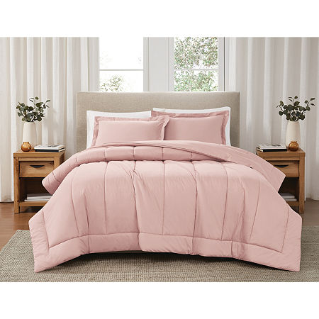 Brooklyn Loom Solid Cotton Percale 3-Pc. Comforter Set  King - Blush