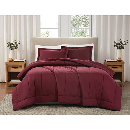 Brooklyn Loom Solid Cotton Percale 3-Pc. Comforter Set  King - Burgundy