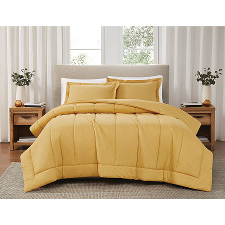 Brooklyn Loom Solid Cotton Percale 3-Pc. Comforter Set  King - Mustard Yellow