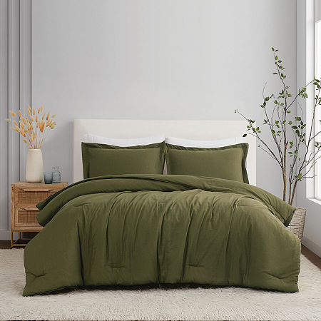 Brookyln Loom 100 Linen Cover 3-Pc. Comforter Set  Full/Queen - Moss Green