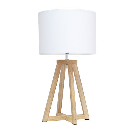 Simple Designs Interlock Triangular Wood Fabric Shade Table Lamp