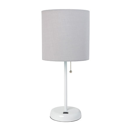 LimeLights Stick Lamp with Usb Charging Port - Gray Shade  White Base
