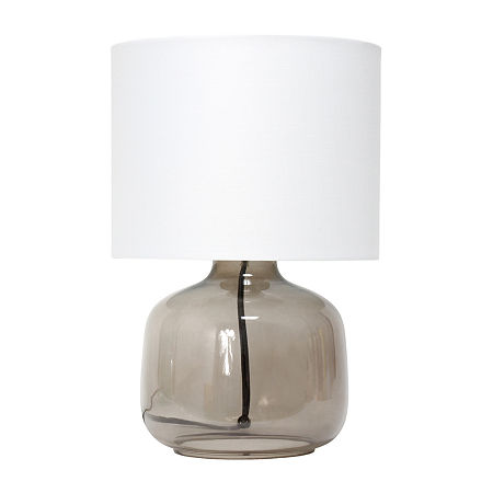 Simple Designs Glass Table Lamp with Fabric Shade  Green with White Shade - Smoke  White