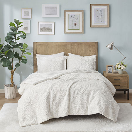 Madison Park Arya Medallion Embroidered Faux Fur 2-Pc. Comforter Set  Twin/Twin Xl - Ivory
