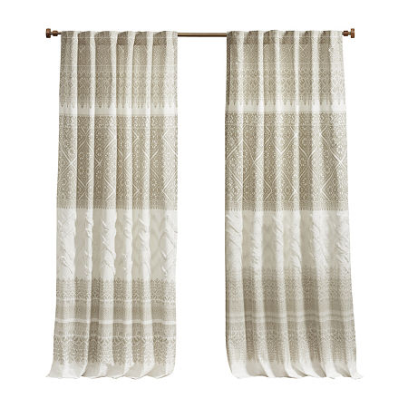 Mila Cotton Curtain Panel with Chenille Detail and Lining  50W x 84L - Taupe
