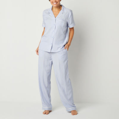 Liz Claiborne Womens Poplin Short Sleeve 2-pc. Pant Pajama Set, Color ...