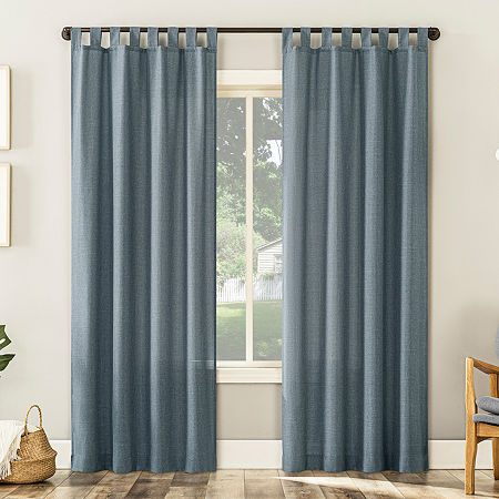 Clifford Heathered Texture Semi-Sheer Tab Top Curtain Panel - Storm blue