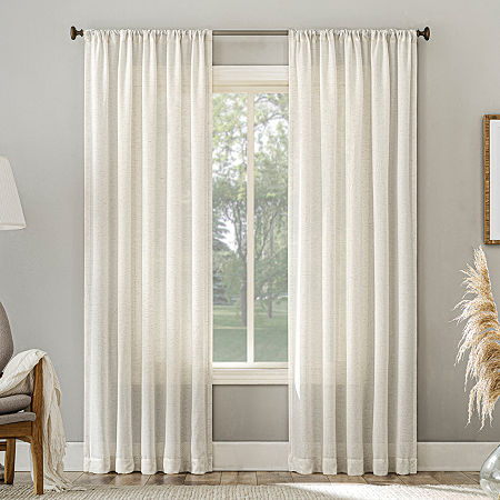 Amalfi Linen Blend Semi-Sheer Rod Pocket Curtain Panel - Pearl white