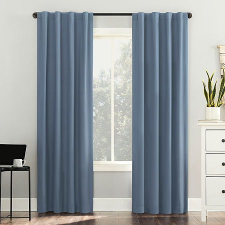 Cyrus Thermal 100 Blackout Back Tab Curtain Panel - Denim blue