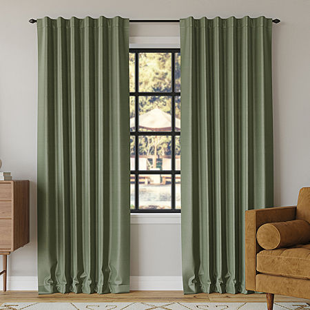 Evelina Faux Dupioni Silk Thermal Extreme 100 Blackout Back Tab Curtain Panel - Moss green