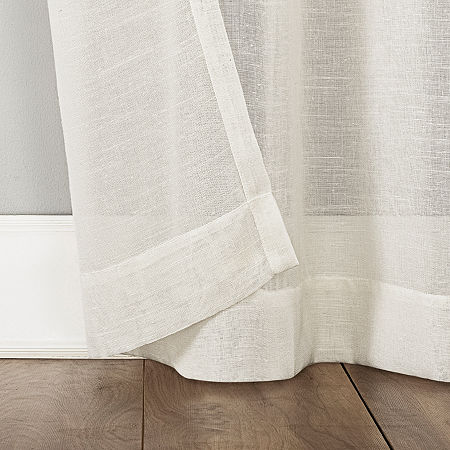 Slub Textured Linen Blend Black Grommet Top Curtain - Ivory