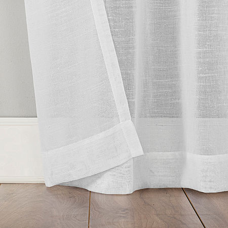 Slub Textured Linen Blend Black Grommet Top Curtain - White