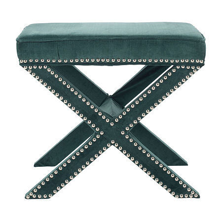 Click here for Palmer Nailhead Trim Footstool  One Size  Blue prices