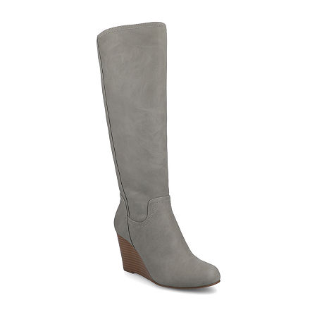 Journee Collection Womens Langly Knee High Wedge Boots - Grey