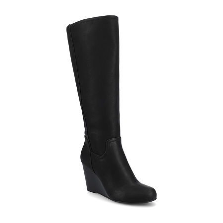Journee Collection Womens Langly Knee High Wedge Boots - Black