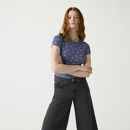 Levis Womens Hayes Slim-Fit Short-Sleeve Crewneck T-Shirt - Lydia Tossed Floral Blue Indigo