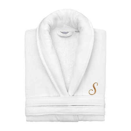 Linum Home Turkish Personalized Unisex Anovia Velour Cotton Bathrobe - White S