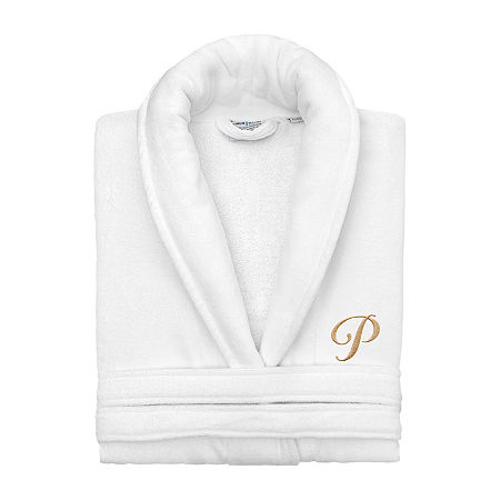 Linum Home Turkish Personalized Unisex Anovia Velour Cotton Bathrobe - White P