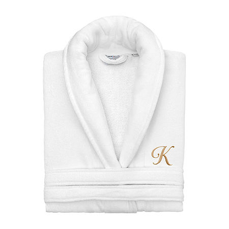 Linum Home Turkish Personalized Unisex Anovia Velour Cotton Bathrobe - White K