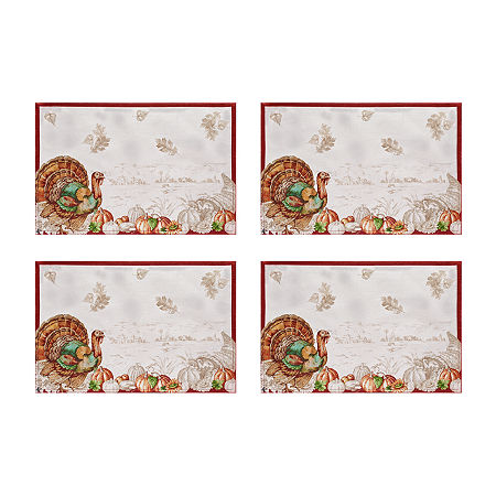 Elrene Holiday Turkey Bordered Fall Placemat  Set of 4 - Multi