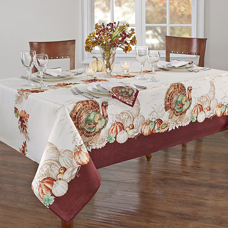 Elrene Holiday Turkey Bordered Fall Tablecloth  60 x 84 - Multi