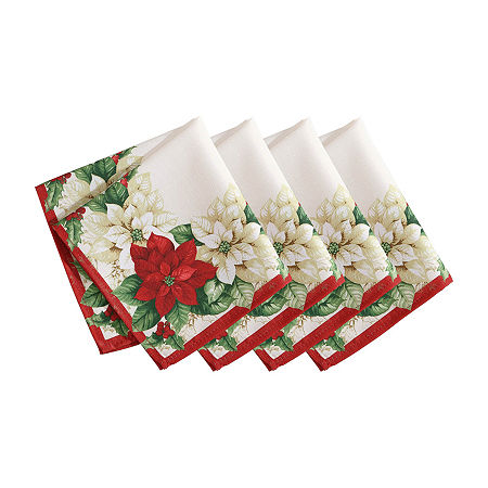 Elrene Red and White Poinsettias Napkin  Set of 4 - Multi