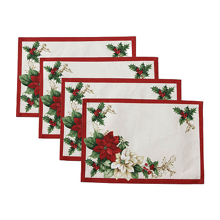 Elrene Red and White Poinsettias Placemat  Set of 4 - Multi