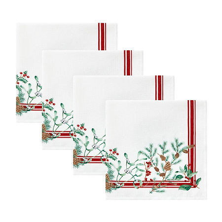 Elrene Home Fashions Winter Holiday Berry Fabric Napkins  Set of 4