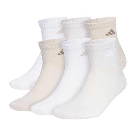adidas Mens 6pk. Logo Quarter Socks - Beige