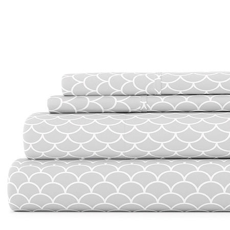 ienjoy Home The Farmhouse Chic Premium Ultra Soft Pattern 4-Pc. Sheet Set  California King - Grey Scallops