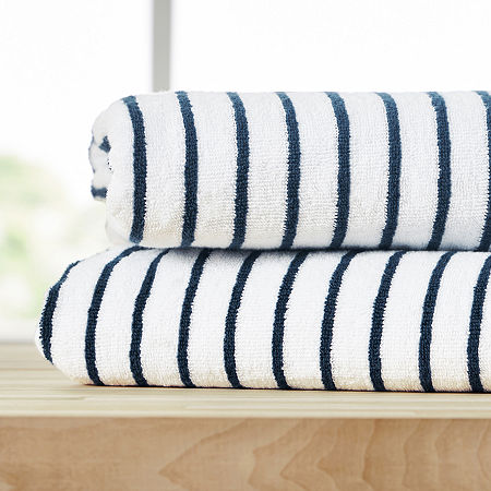ienjoy Home Cabana Stripe Cotton 2-Pack Beach Towels  30 x 70 - Navy