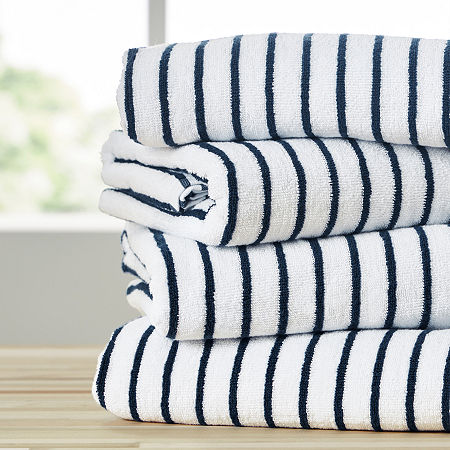 ienjoy Home Cabana Stripe Cotton Beach Towels Set  30 x 70 - Navy