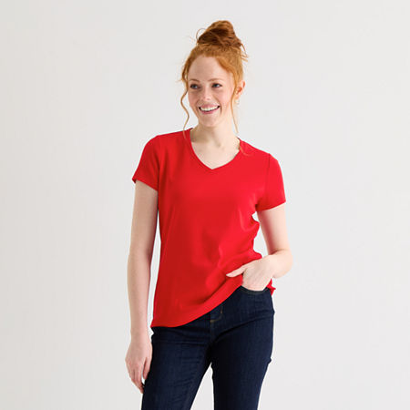 Click here for St. Johns Bay Womens V Neck Short Sleeve T-Shirt... prices