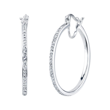 Click here for Womens White Crystal Sterling Silver 31.8mm Hoop E... prices