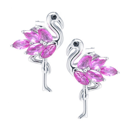 Athra Sterling Silver Pink CZ Flamingo Stud Earrings