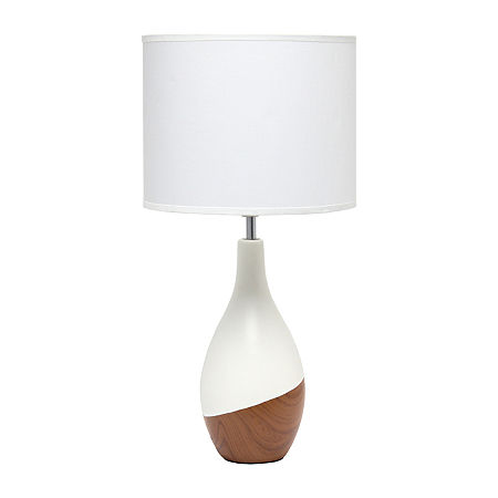 Simple Designs Strikers Basic Table Lamp - Off White with Dark Wood