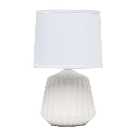 Simple Designs Petite Off White Ceramic Pleated Base Table Lamp