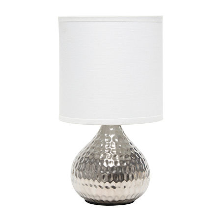 Simple Designs Hammered Drip Mini Table Lamp - Silver-White