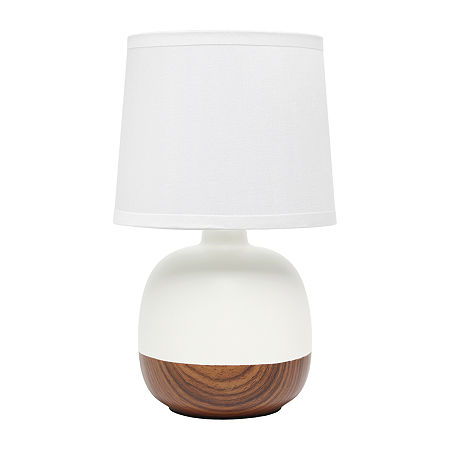 Simple Designs Petite Mid Century Table Lamp - Dark Wood with Off White