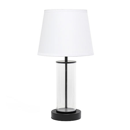 Simple Designs Encased Metal and Clear Glass Table Lamp - Black  Clear Glass with White Shade