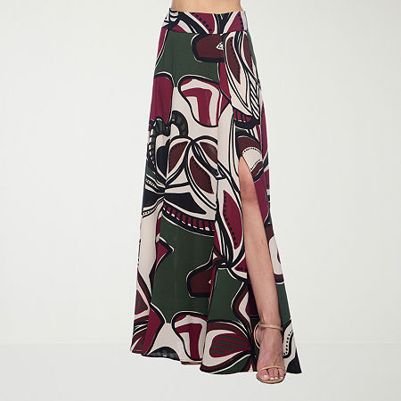 Premier Amour Floral Womens High Rise Maxi Skirt  Small  Green