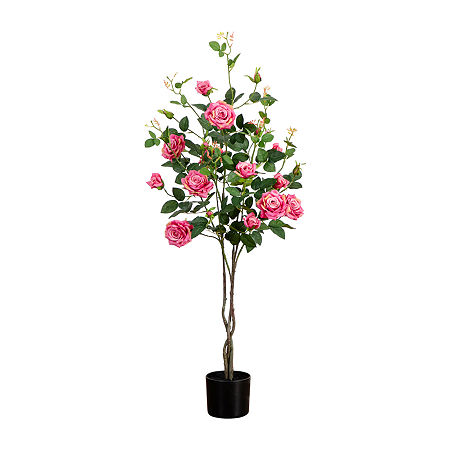 Click here for Nearly Natural 4ft. Pink Rose Indoor Artificial Tr... prices