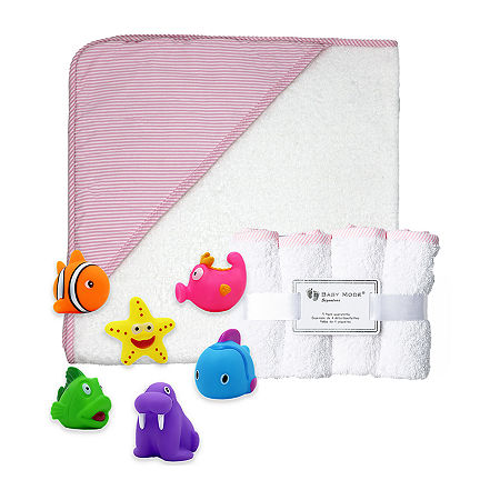 Baby Mode Signature Baby Girls Towel  Washcloth  and Toys  9 Piece Set - Pink