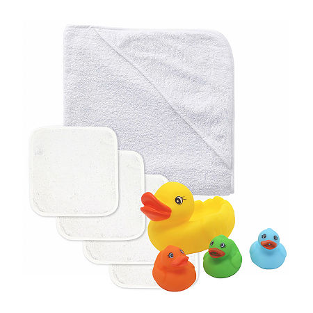 Baby Mode Signature Baby Boys or Baby Girls Bath Towel  Washcloth  and Toys  9 Piece Set - White