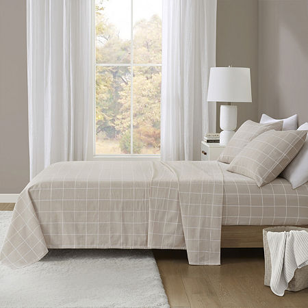 Beautyrest Extra Deep Pocket Cotton Flannel 4-Pc. Sheet Set  King - Beige Windowpane